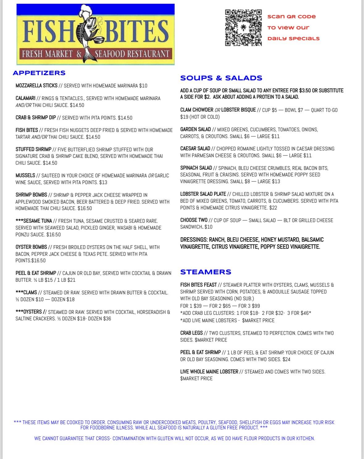 Menu at Fish Bites Seafood Restaurant, Wilmington