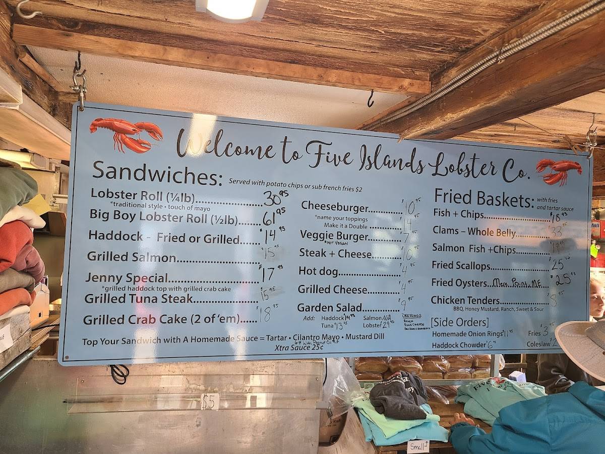 Menu at Five Islands Lobster Co restaurant, Georgetown, 5 Islands Rd