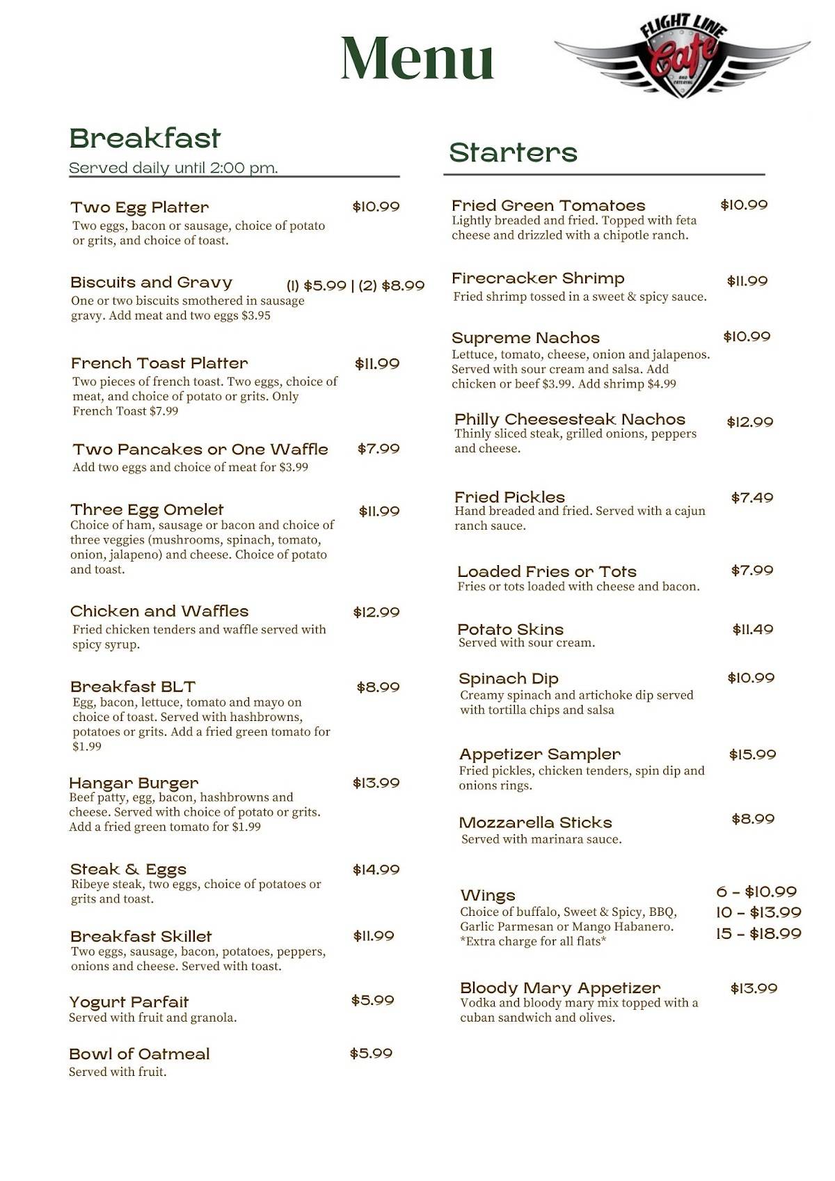 Menu at Flightline Cafe & Catering, Winter Haven