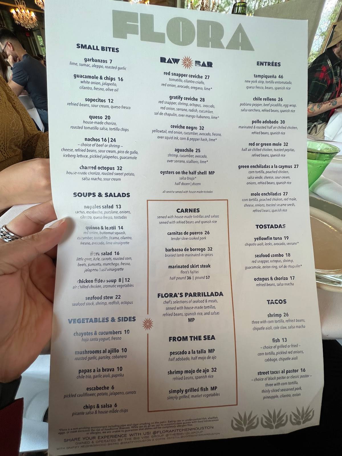 Menu at Flora restaurant, Houston