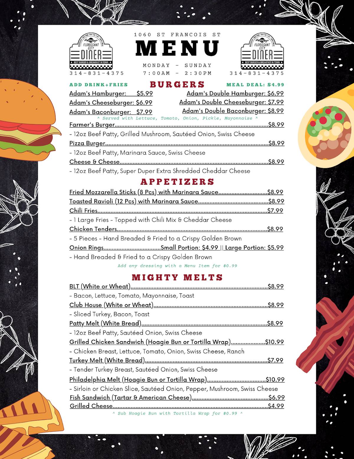 Menu at Florissant City Diner restaurant, Florissant