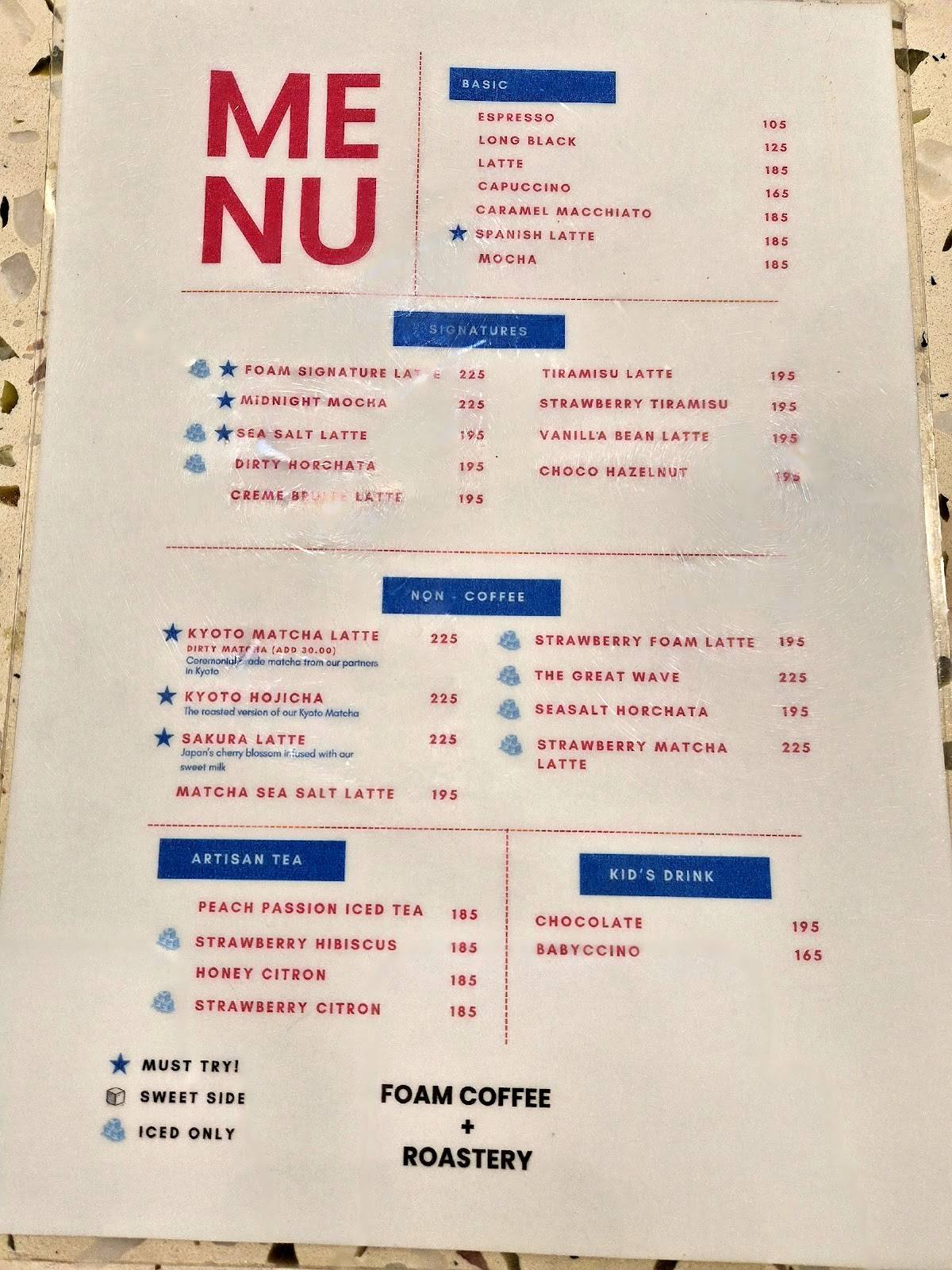 Menu at Foam Coffee Antipolo restaurant, Antipolo