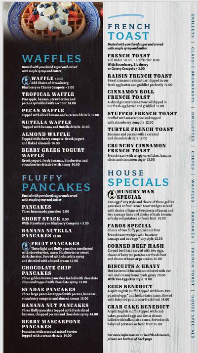 Menu at Faros Restaurant & Cocktails, Fond du Lac