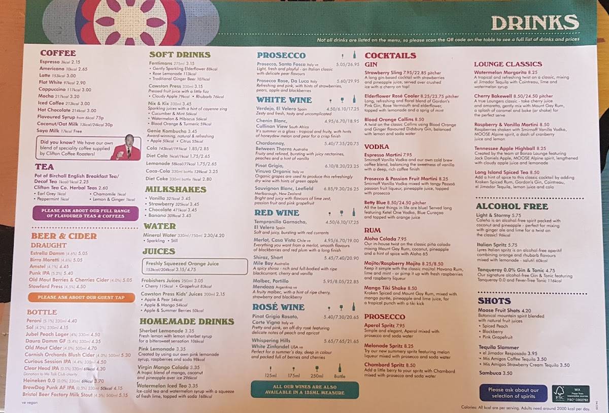 Menu at Fondo Lounge restaurant, Street