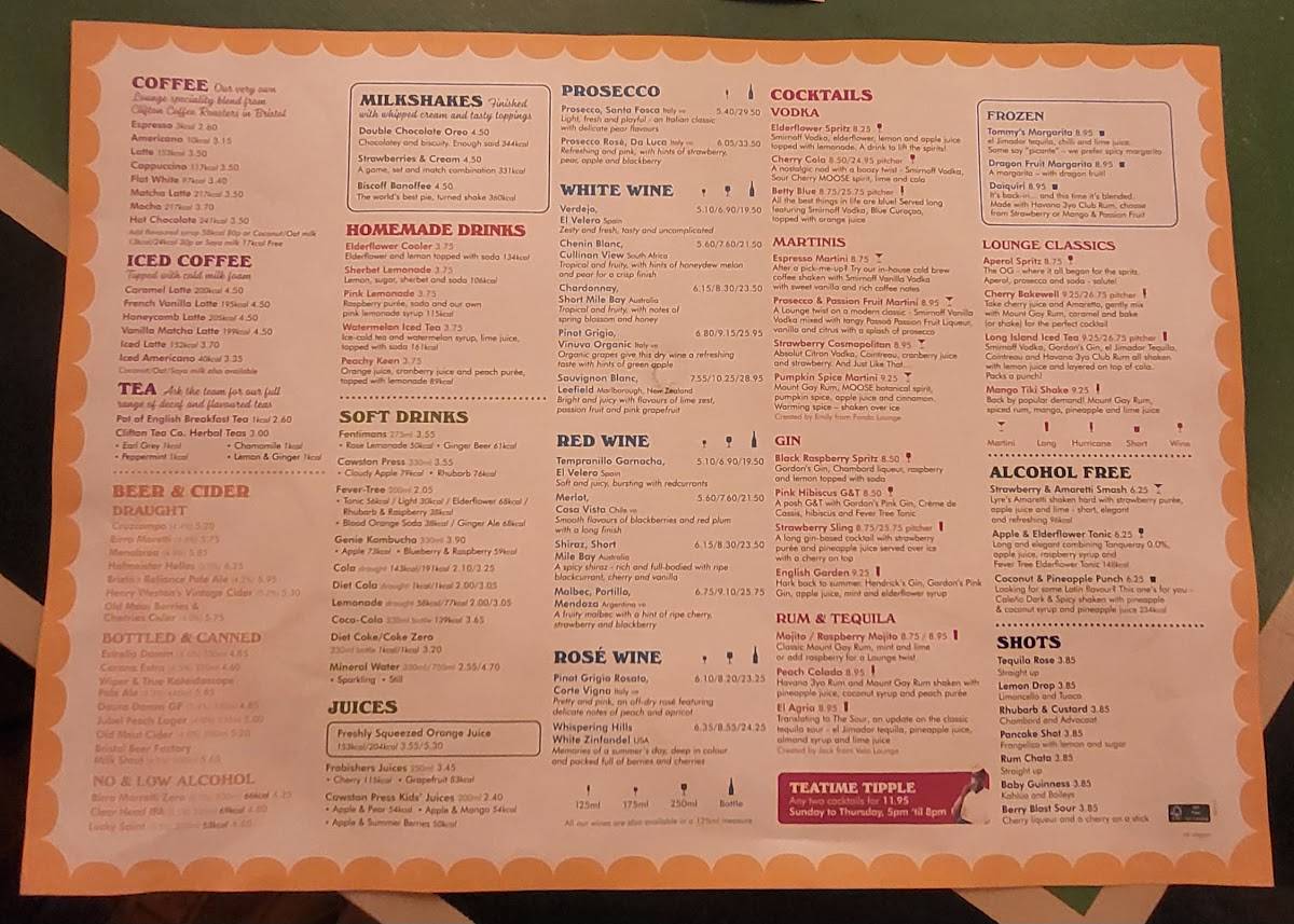 Menu at Fondo Lounge restaurant, Street