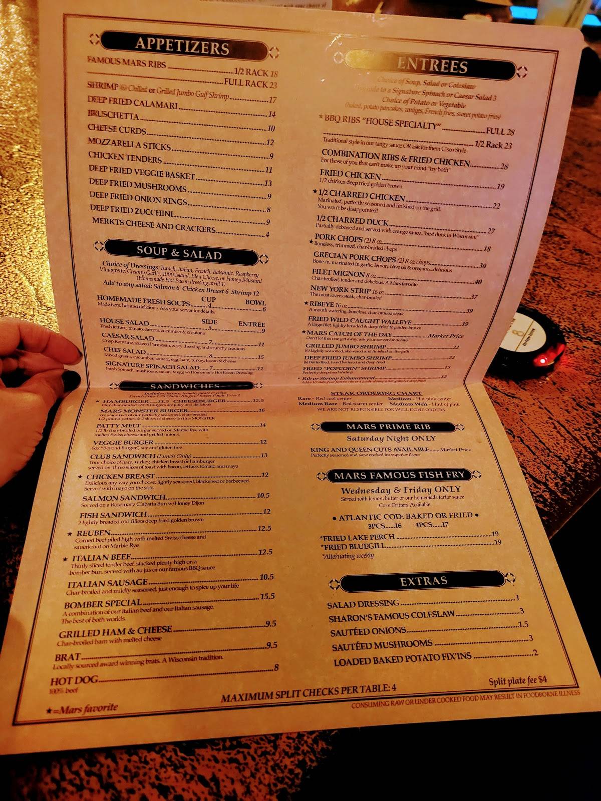 Menu at Mars Resort pub & bar, Fontana-on-Geneva Lake