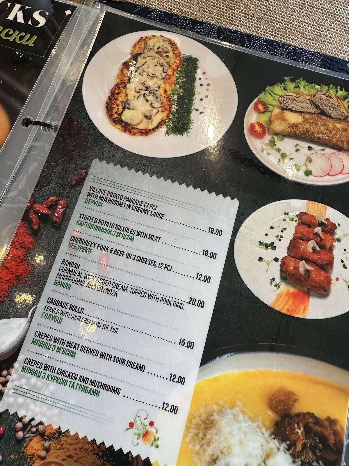 Menu at Food Culture restaurant, Winnipeg