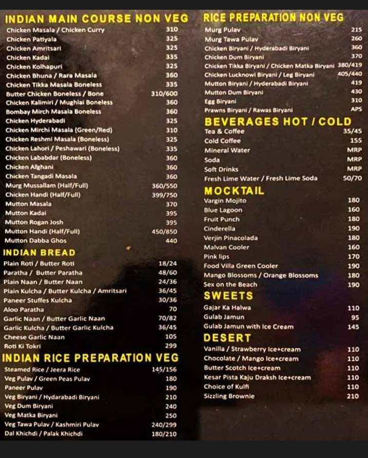 Menu at Food Villa family fine dine Restaurants, Faridabad