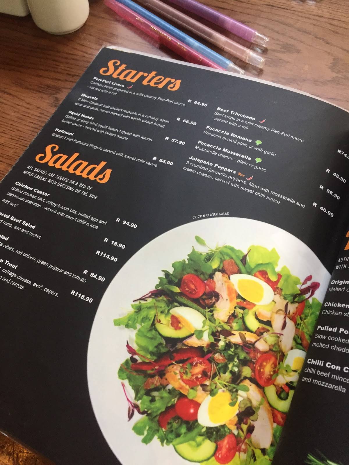 Menu at Foodchain restaurant, Pretoria, Menlyn Park