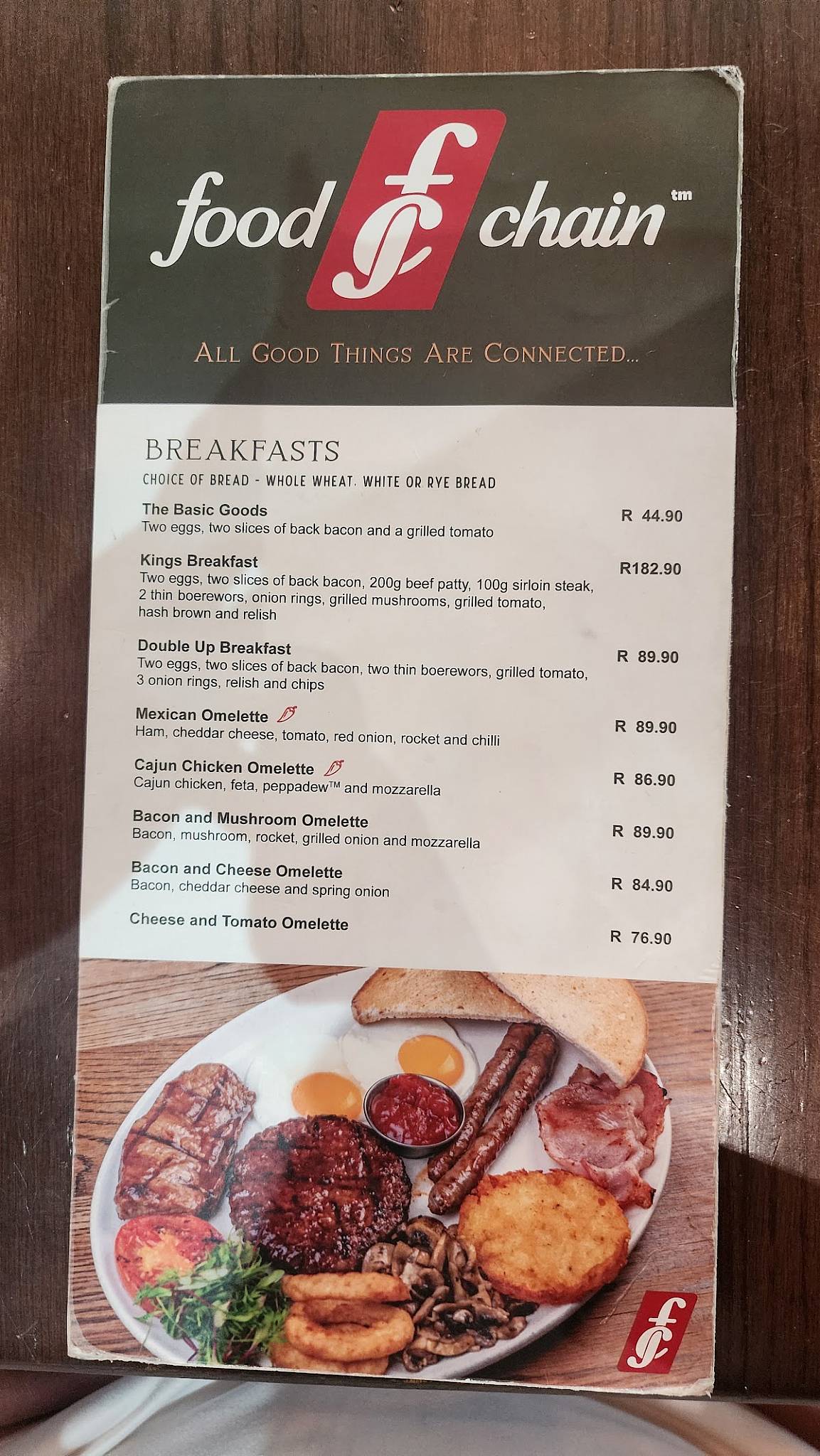 Menu at Foodchain restaurant, Pretoria, Menlyn Park