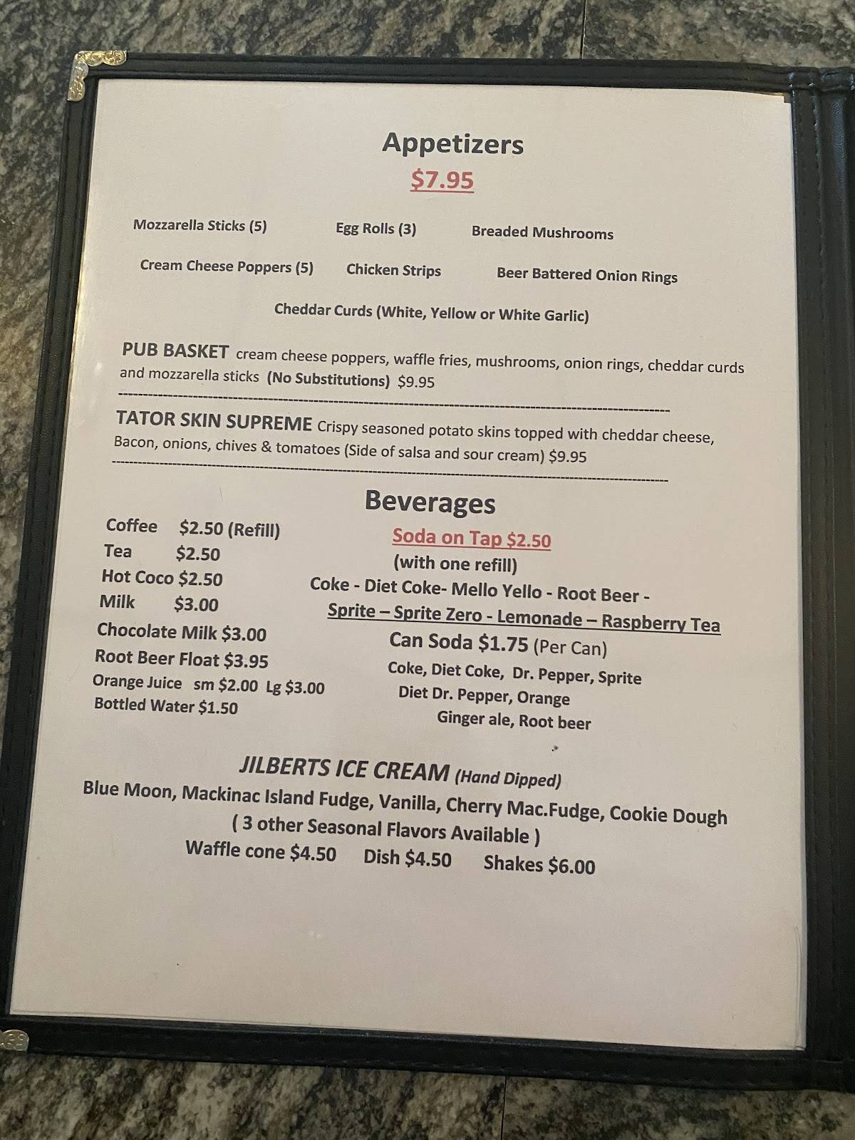 Menu at Ford River Pub & Grill, Escanaba