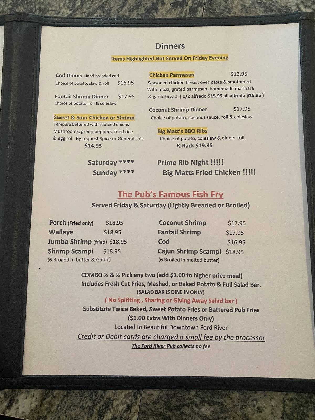 Menu at Ford River Pub & Grill, Escanaba