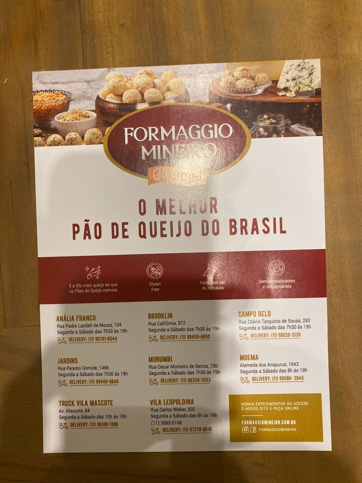 Menu at Formaggio Mineiro cafe, São Paulo, R. Dr. Oscar Monteiro de Barros