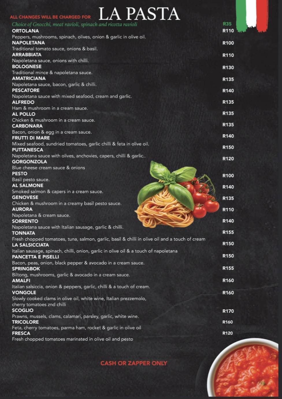 Menu at Forneria Italia Melkbosstrand restaurant, Cape Town