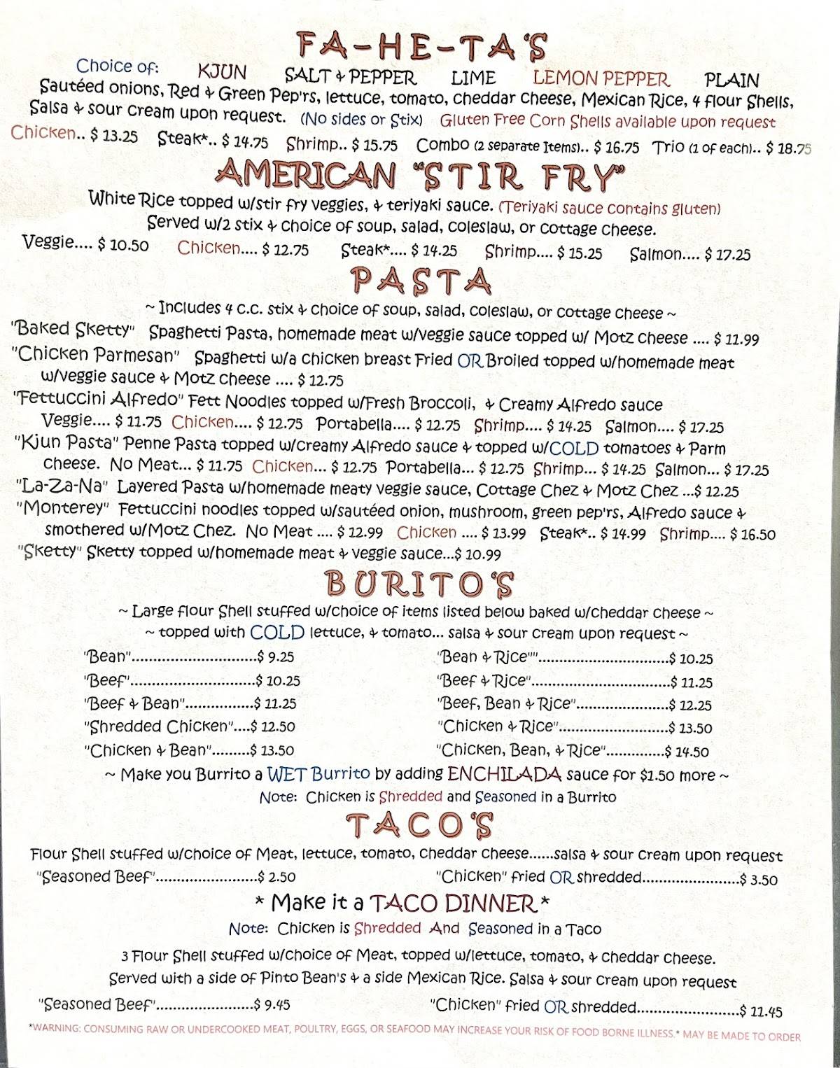 Menu at Cheap Charlie's steakhouse, Fort Gratiot Township