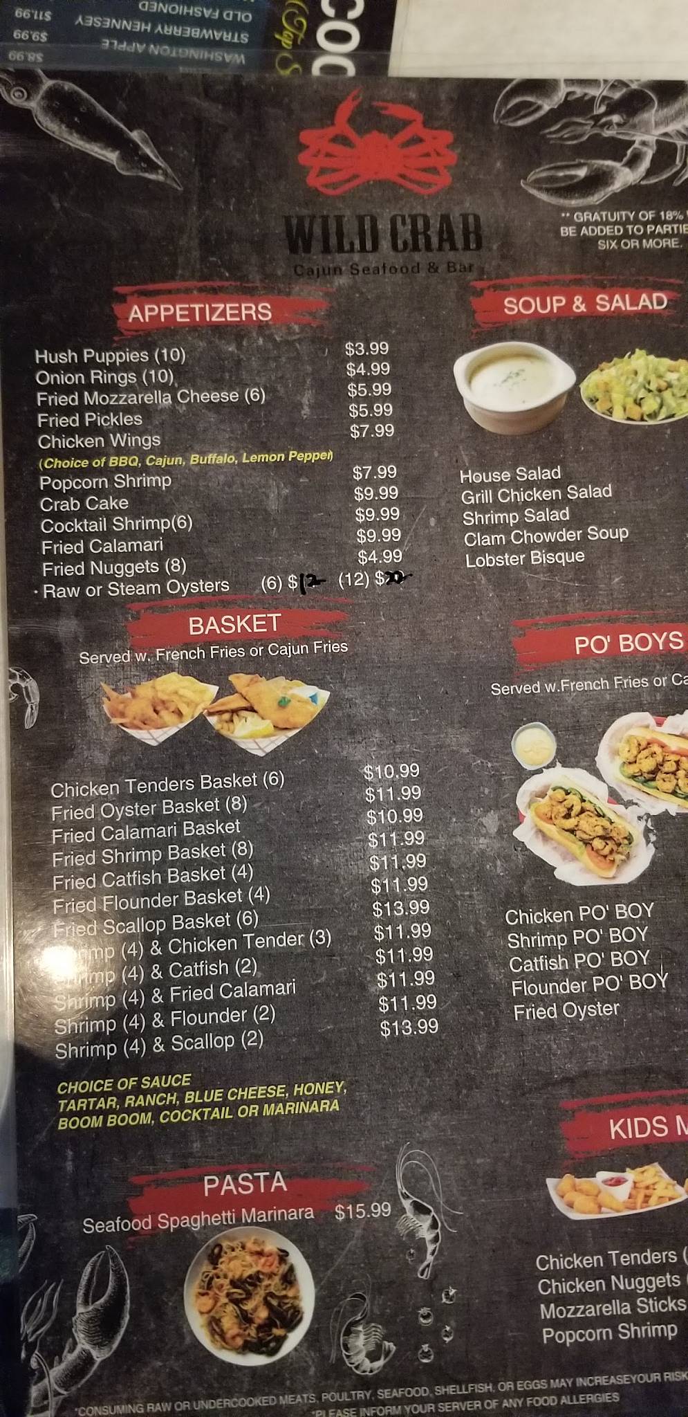 Menu at Wild Crab pub & bar, Fort Wayne