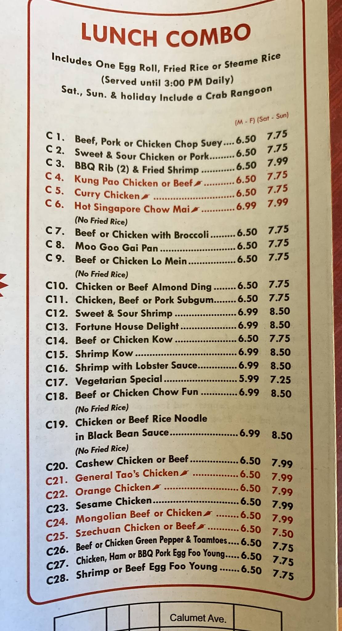 Menu at Fortune House Chinese Restaurant, Munster