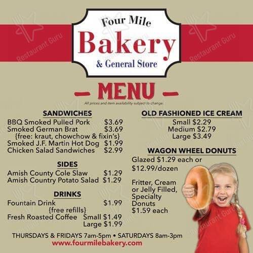 Menu at Four Mile Bakery & General Store, Jackson, 4 Mile Rd