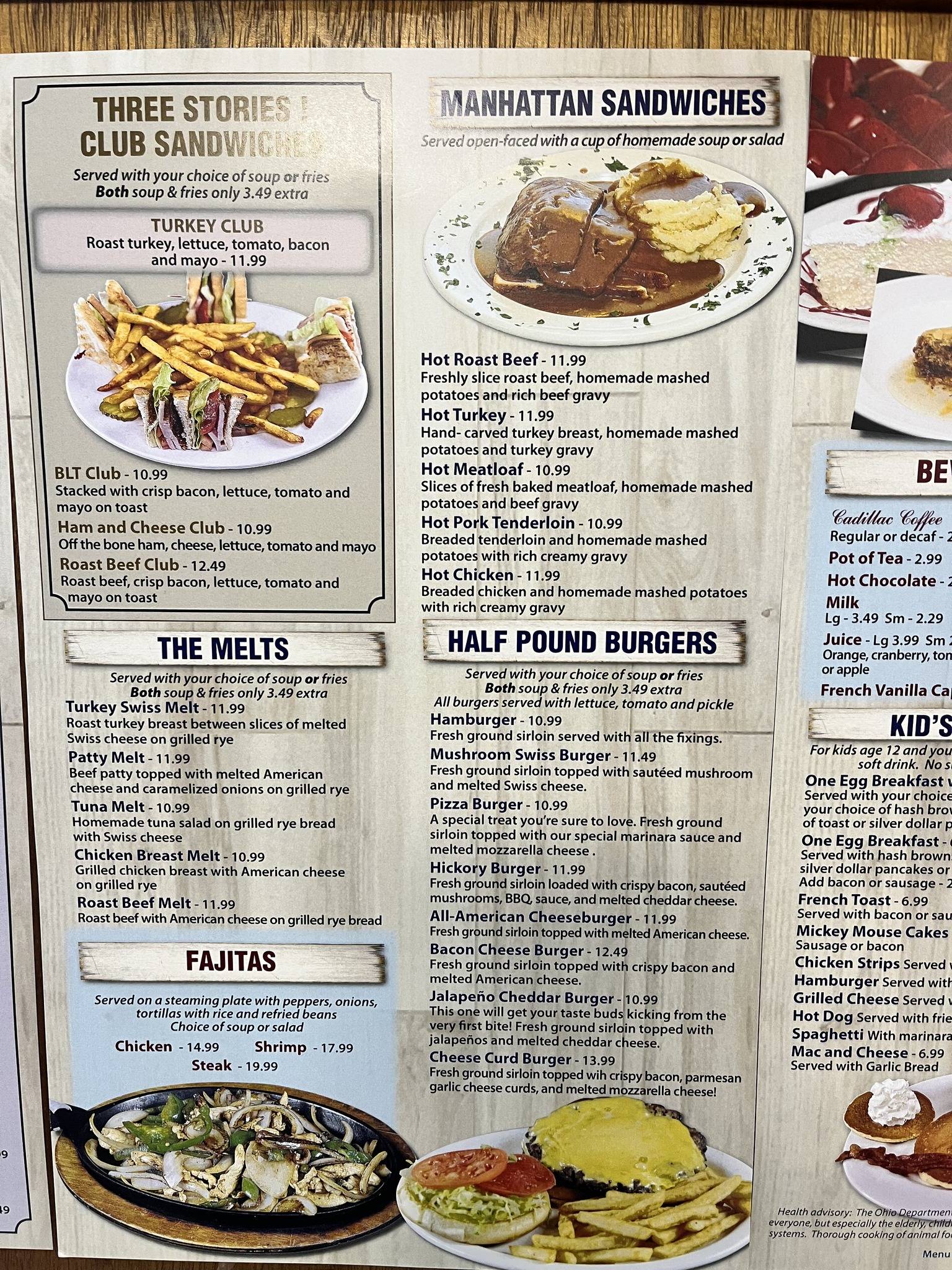 Menu at Four Seasons restaurant, Bryan