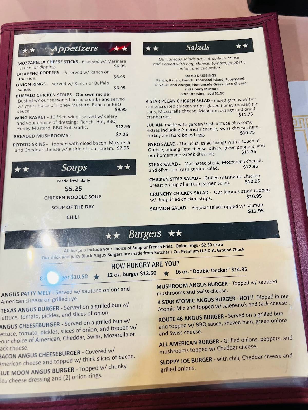 Menu at Four Star Diner restaurant, Cortland