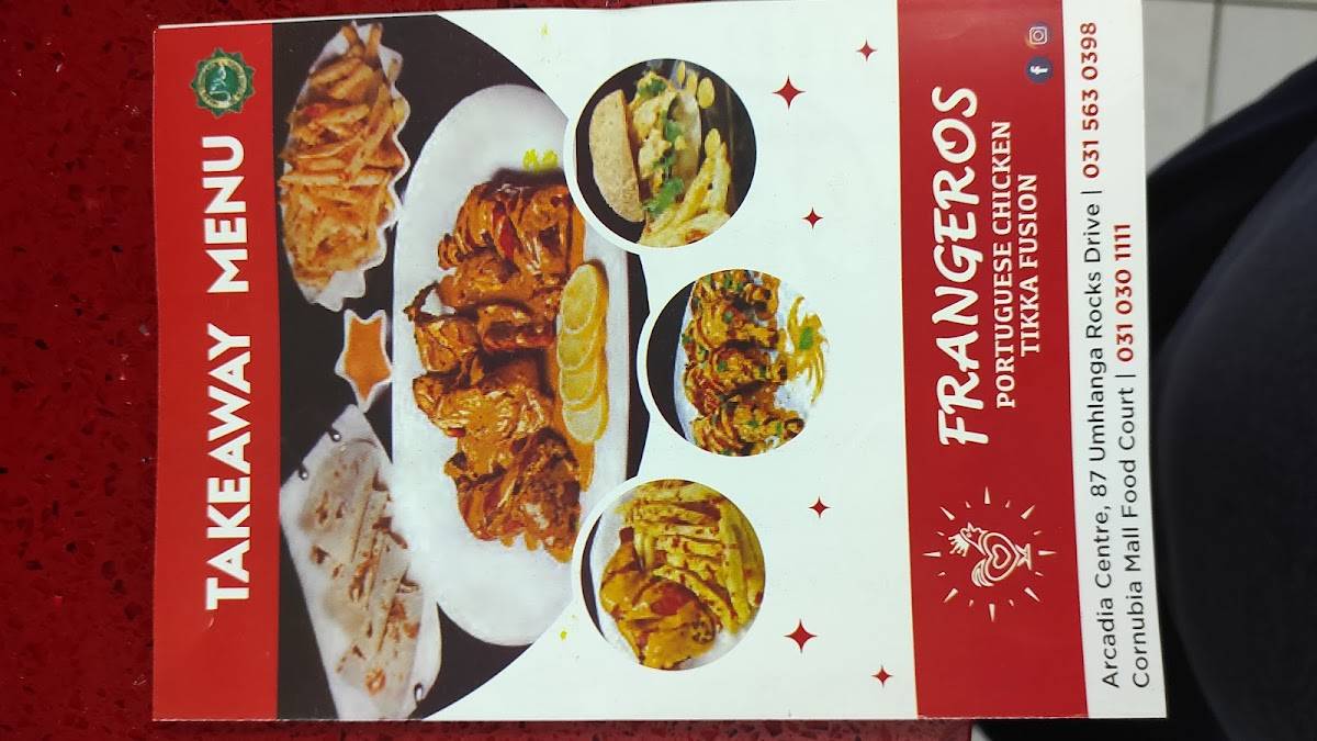 Menu at Frangeros Durban North restaurant, Durban