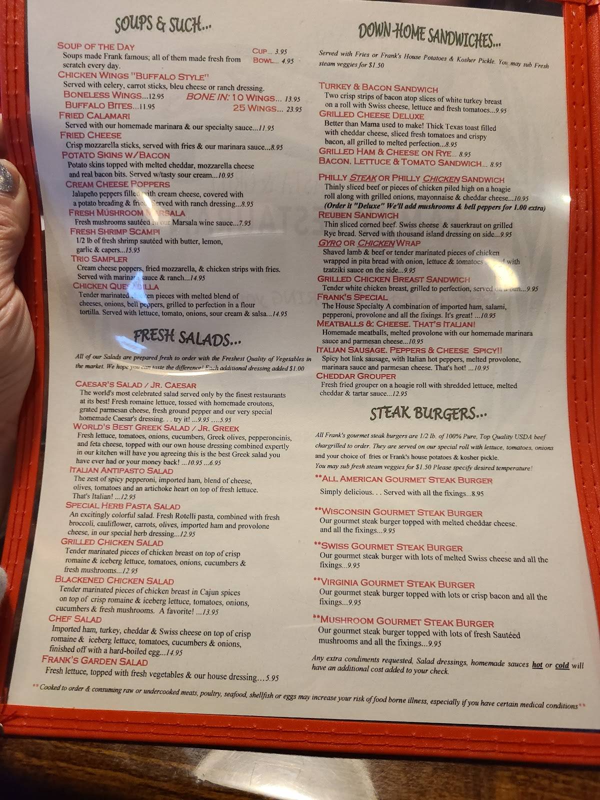 Menu at Frank's Family Restaurant, Palmetto