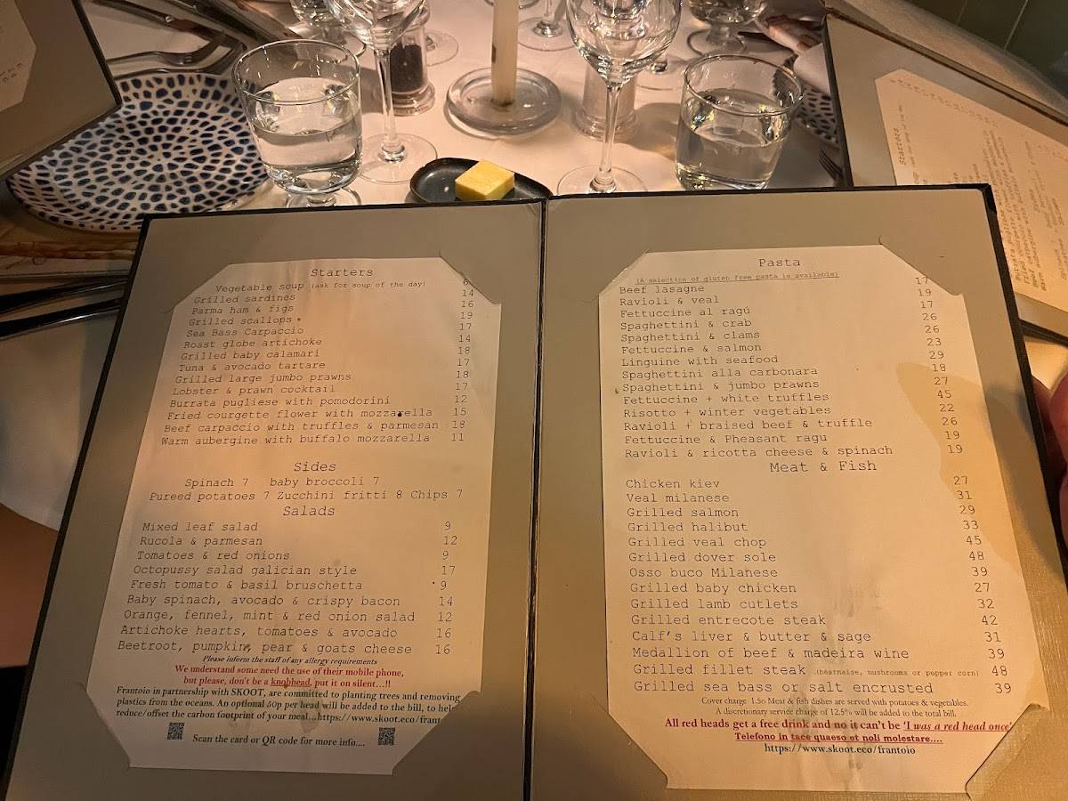 Menu at Frantoio By Bucci restaurant, London