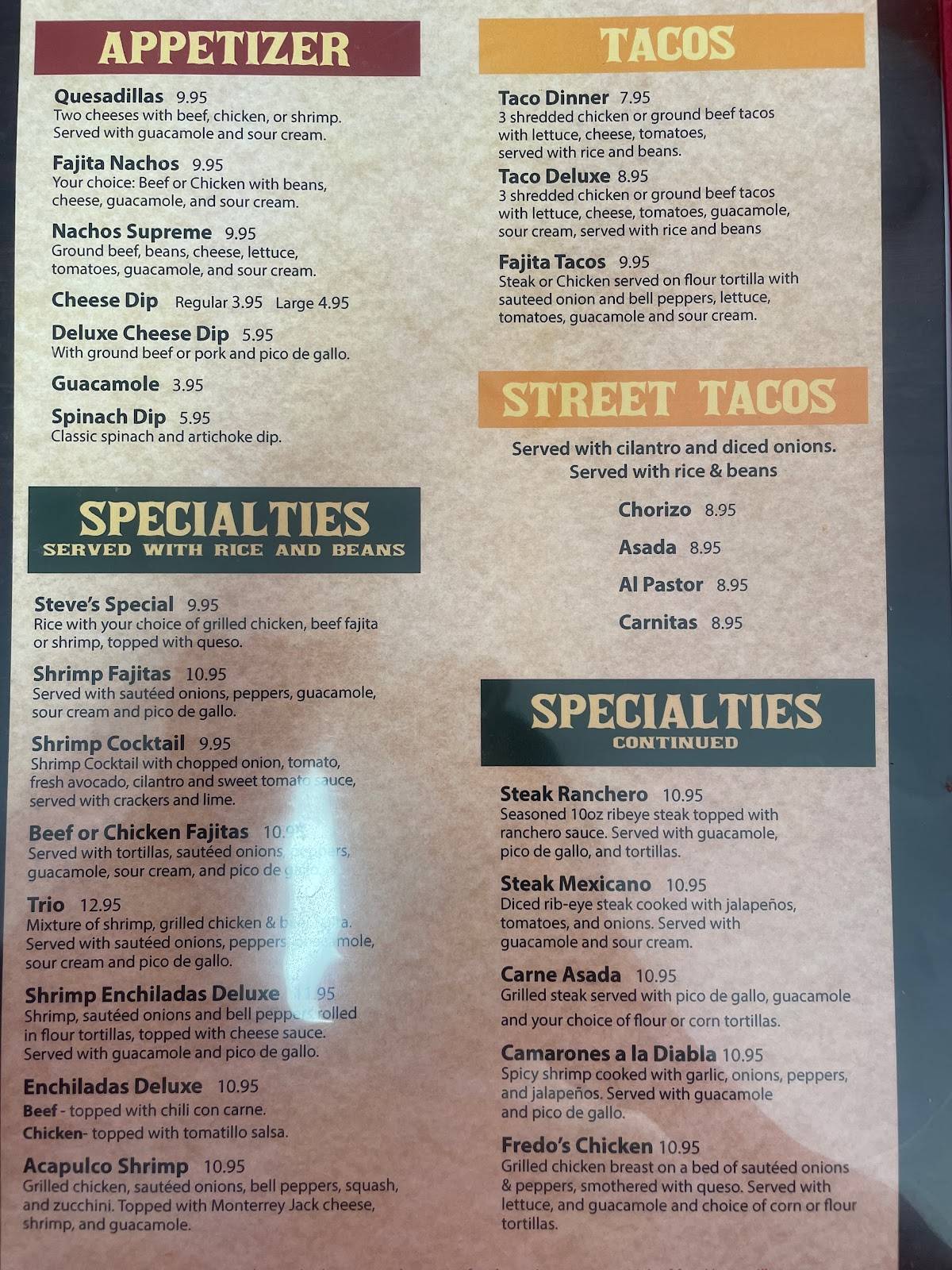 Menu at Fredo's Mexican Grill pub & bar, Berryville
