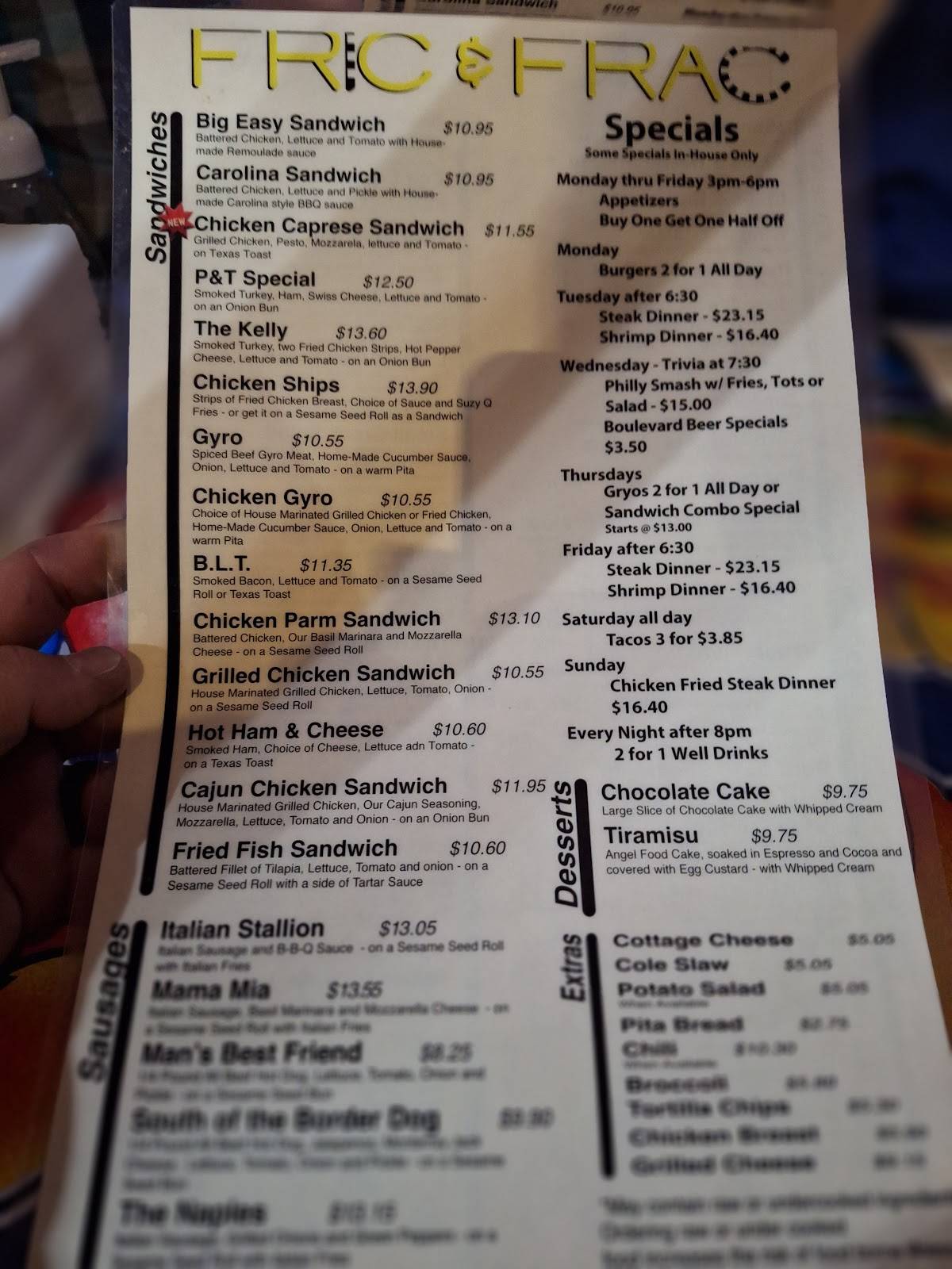 Menu at Fric & Frac restaurant, Kansas City