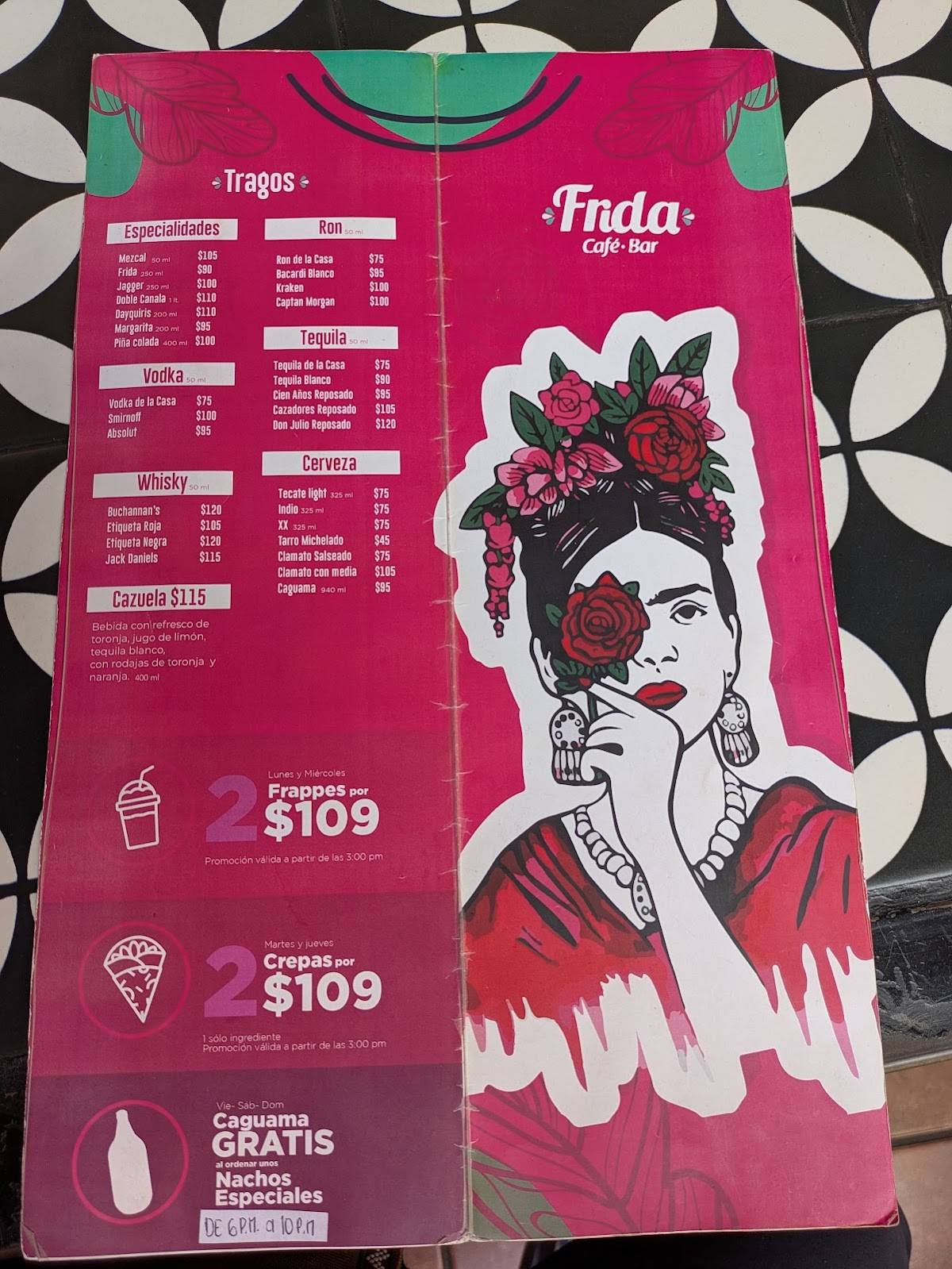 Carta de Frida Café Bar, La Paz