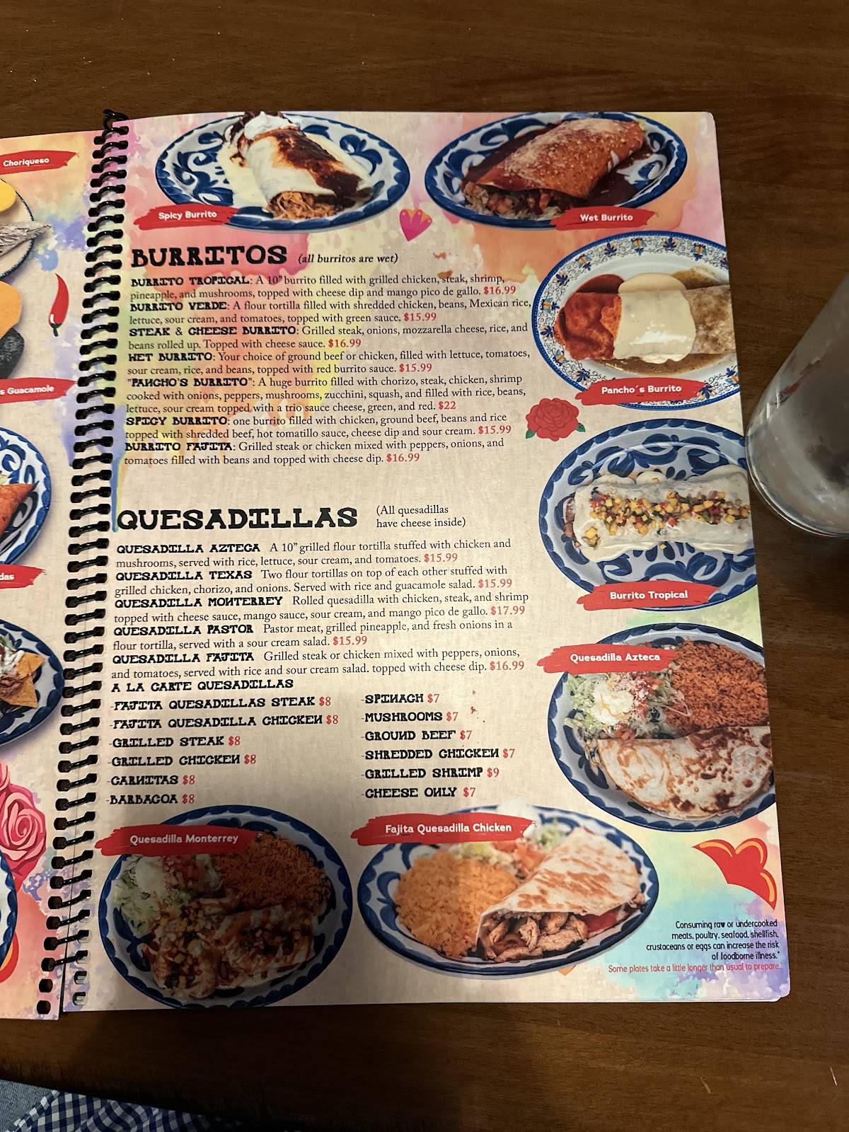 Menu at Frida's Mexican grill restaurant, Traverse City
