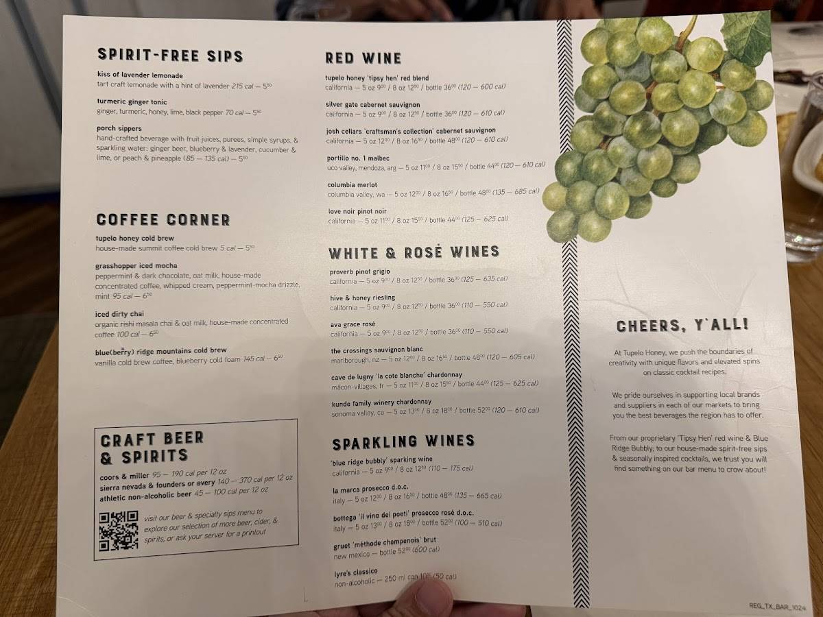 Menu at Tupelo Honey Southern Kitchen & Bar, Frisco, Winning Dr
