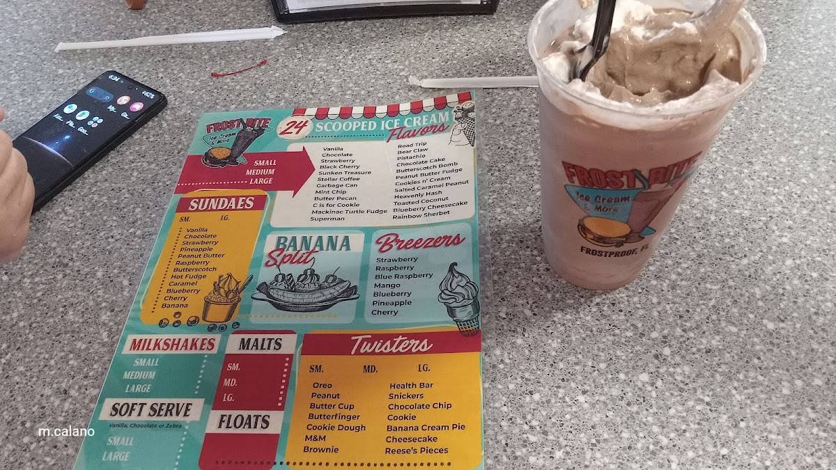Menu at Frostbite Ice Cream & More restaurant, Frostproof