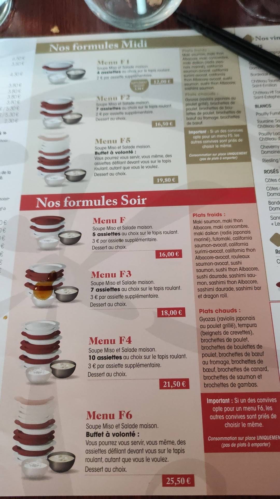 Menu au Fujiya Sushi restaurant, Le Havre