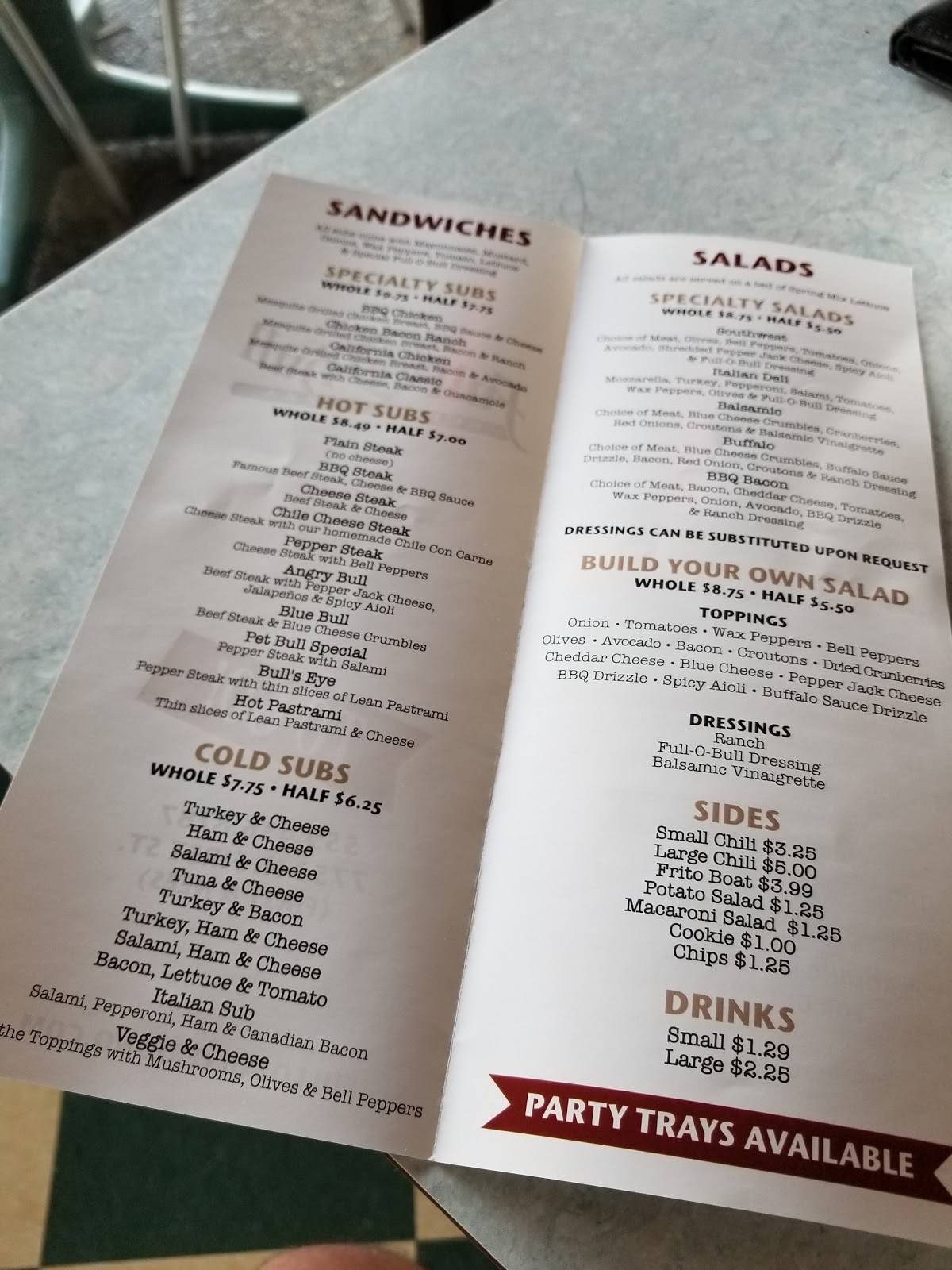 Menu at Full O Bull Pizza & Subs pizzeria, Fresno, N First St