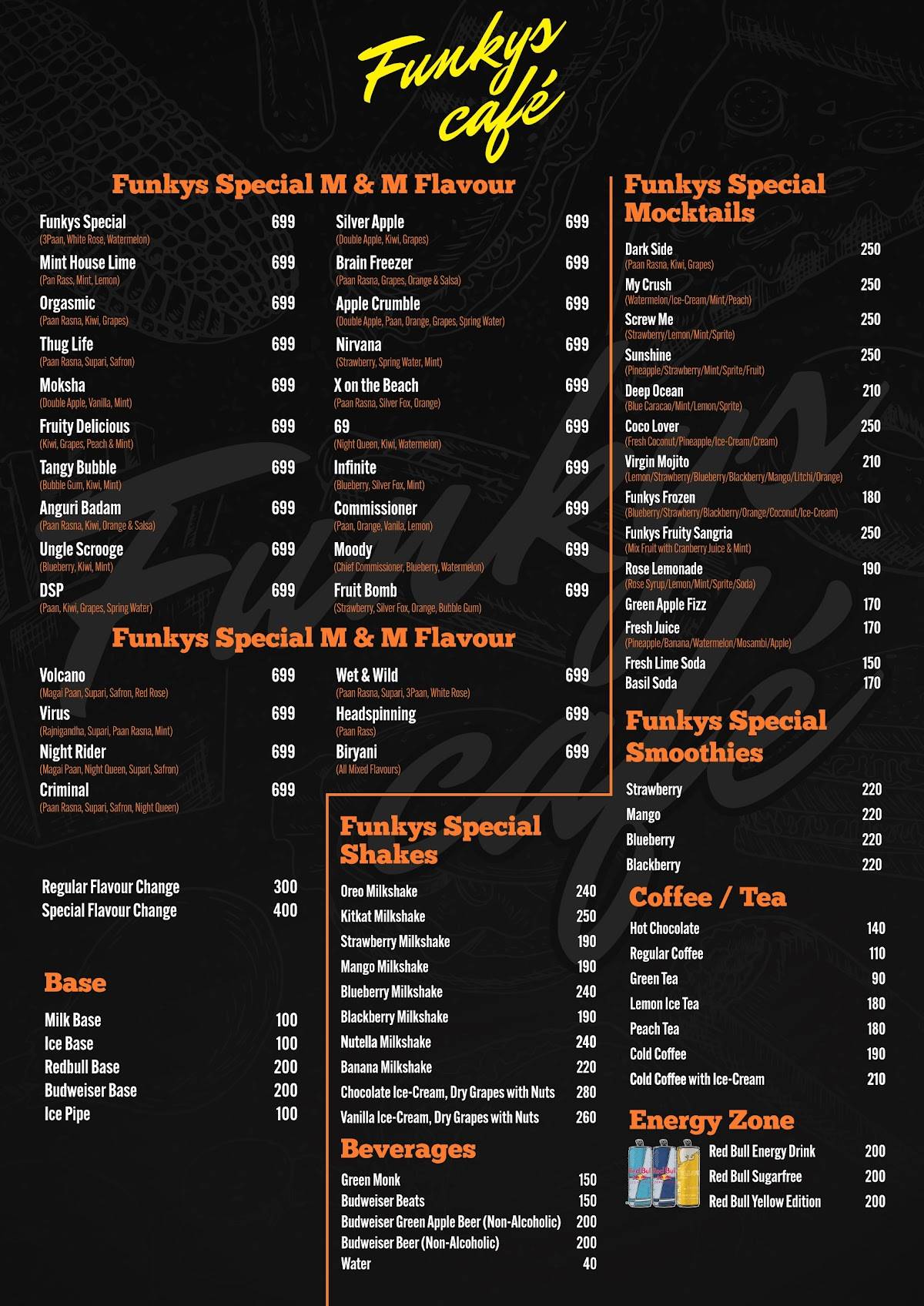 Menu at Funkys Cafe, Bengaluru