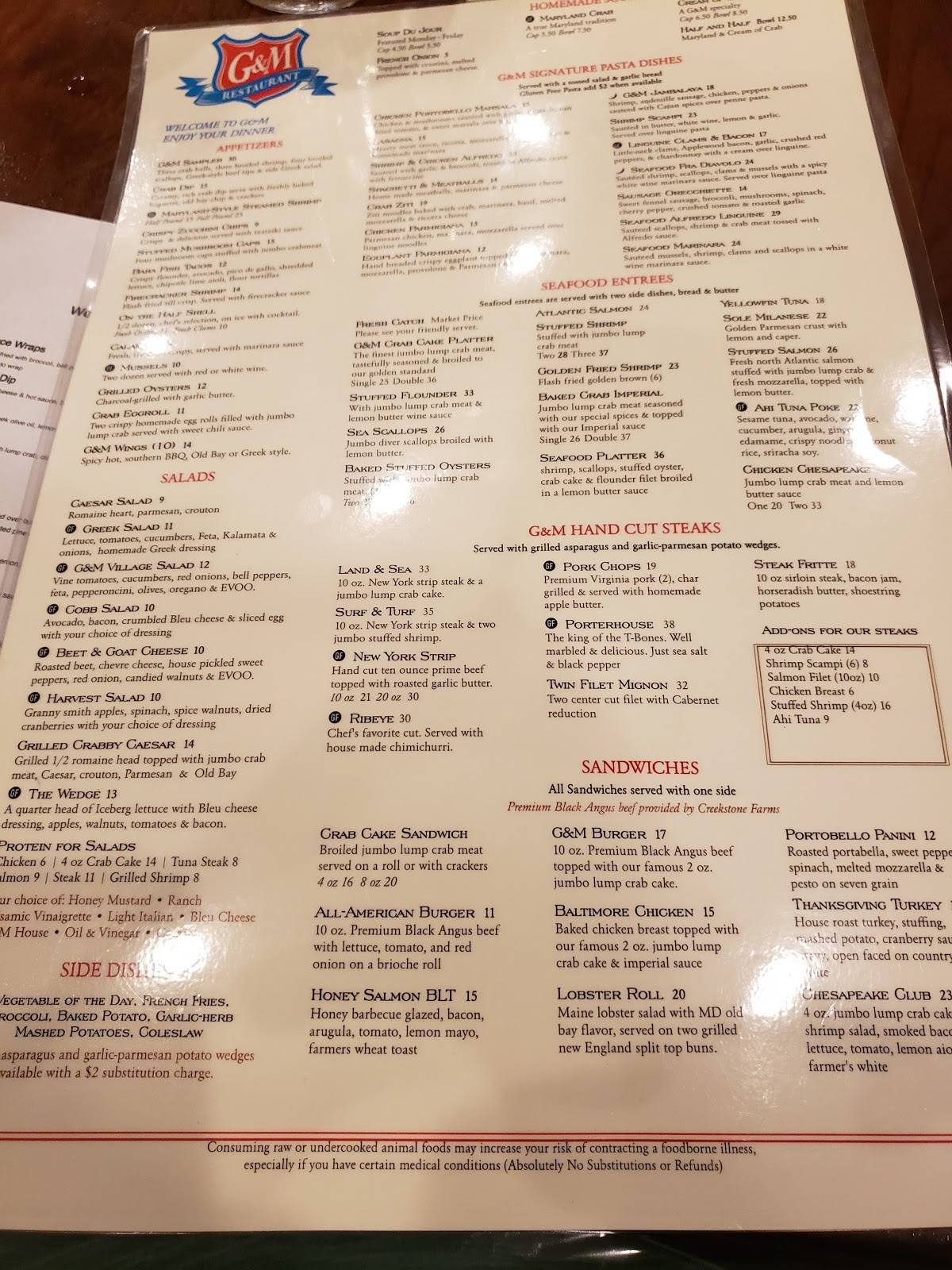 Menu at G & M Restaurant, Linthicum Heights, 804 N Hammonds Ferry Rd
