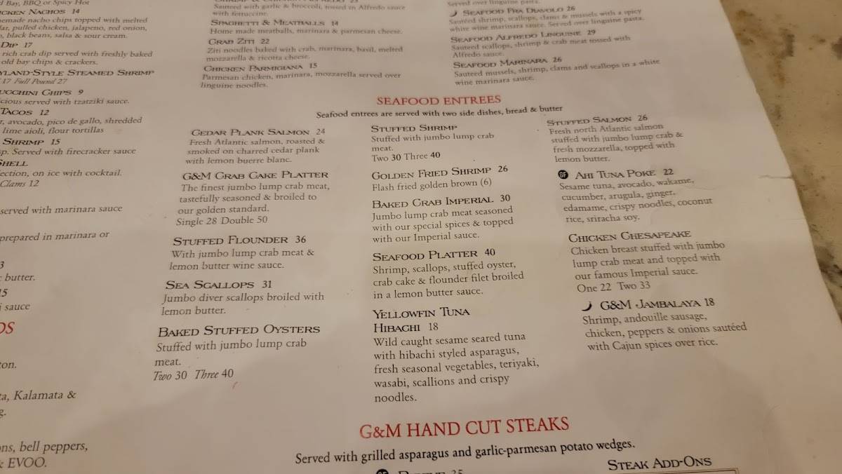 Menu at G & M Restaurant, Linthicum Heights, 804 N Hammonds Ferry Rd