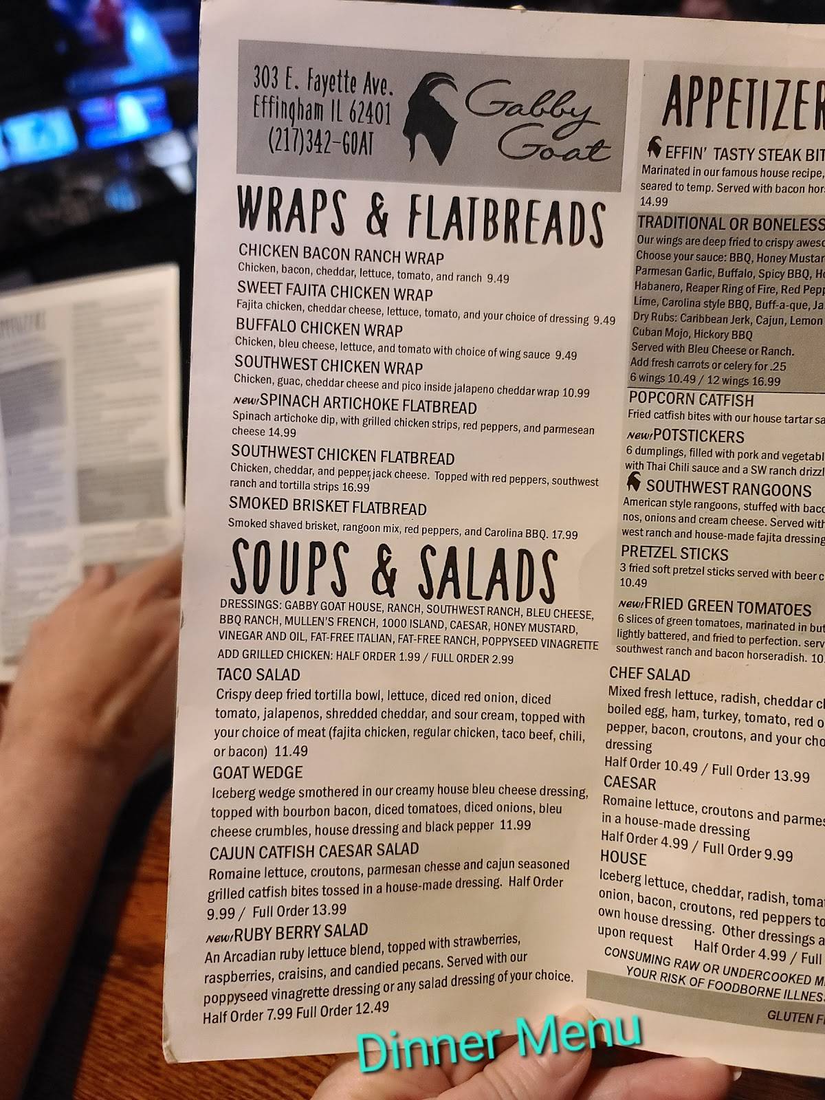 Menu at Gabby Goat American Pub & Grill, Effingham
