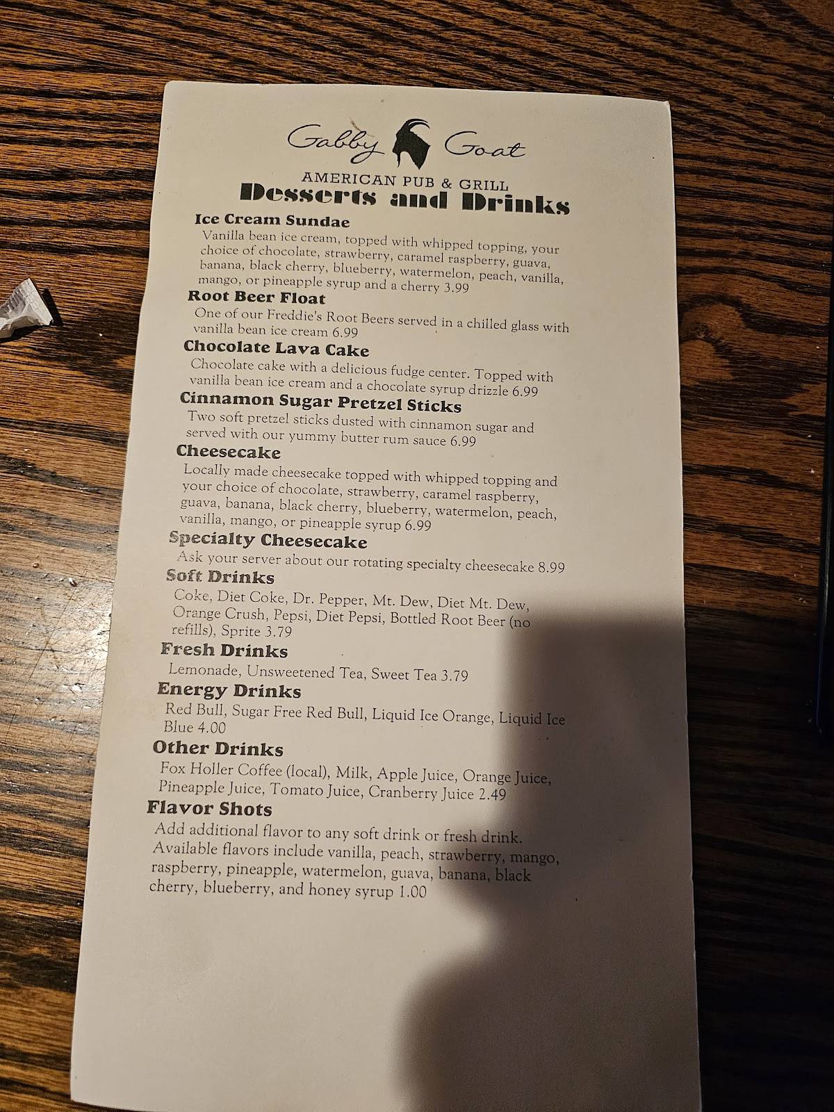 Menu at Gabby Goat American Pub & Grill, Effingham