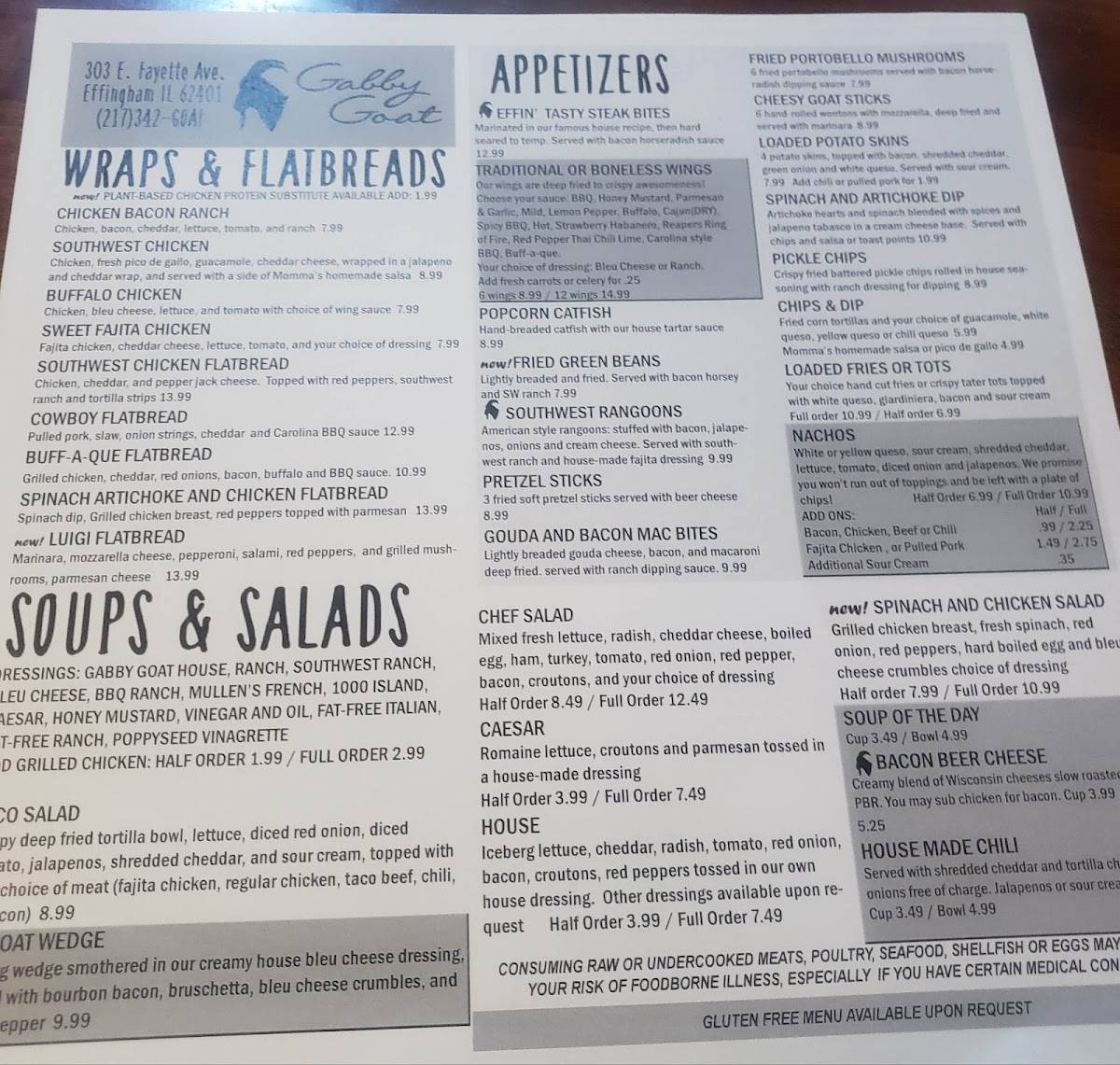Menu at Gabby Goat American Pub & Grill, Effingham