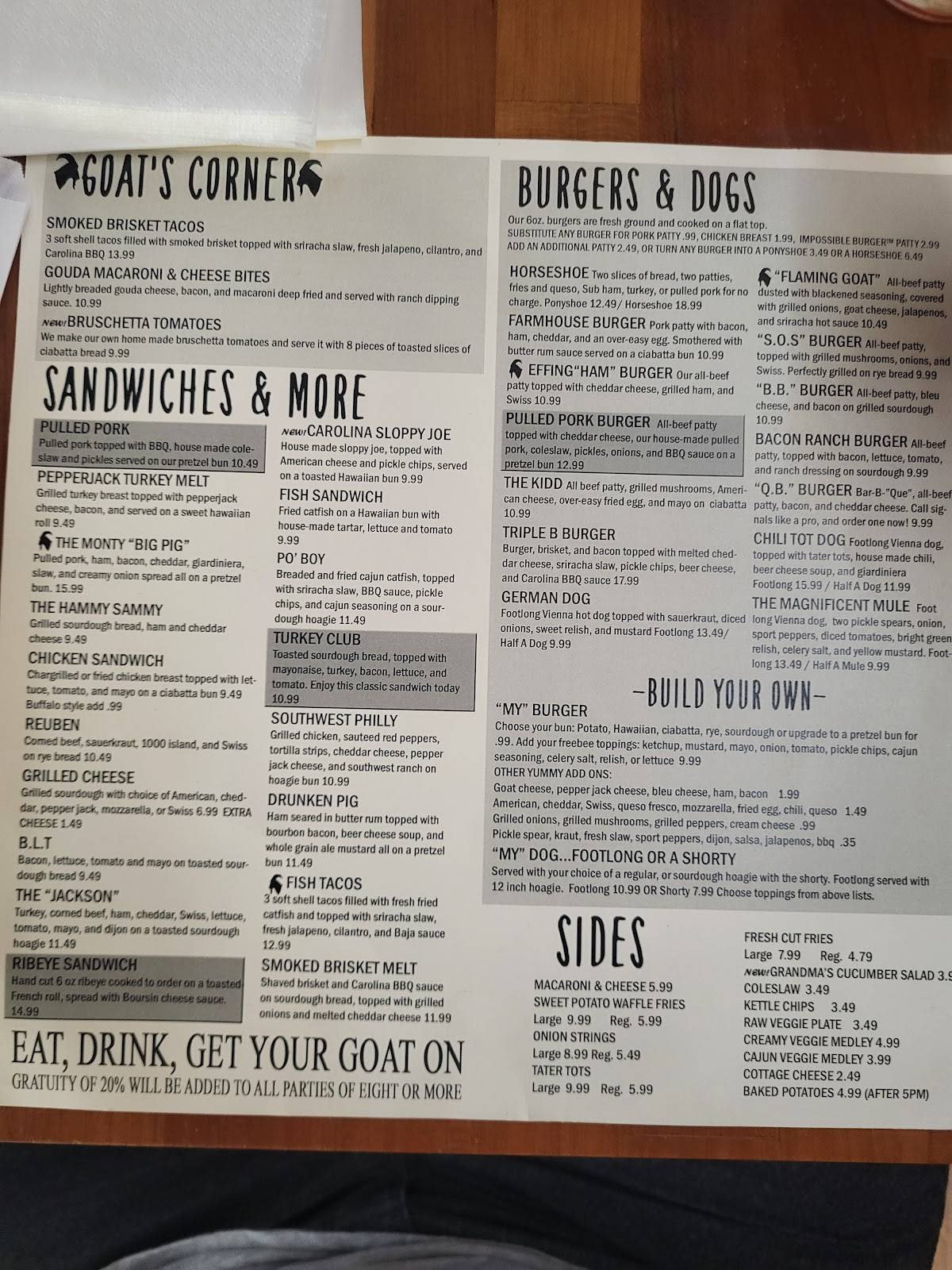 Menu at Gabby Goat American Pub & Grill, Effingham