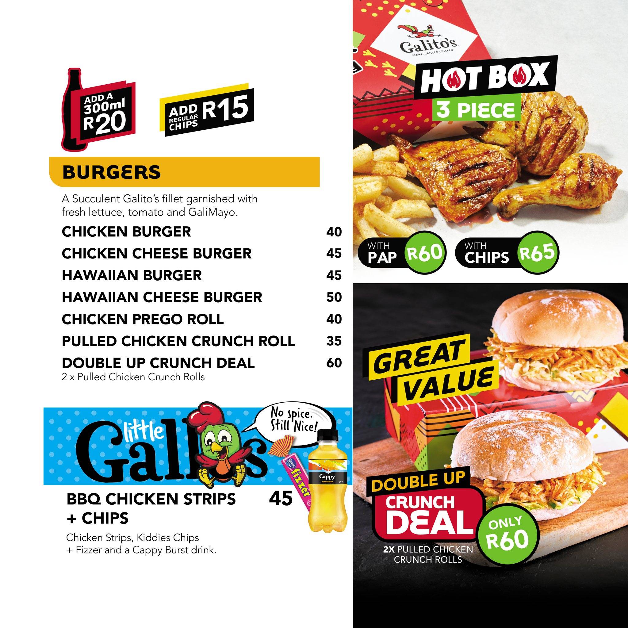 Menu au Galito's Kriel Mall restaurant, Kriel