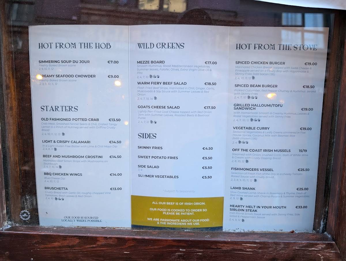 Menu at The Quay Street Kitchen restaurant, Galway