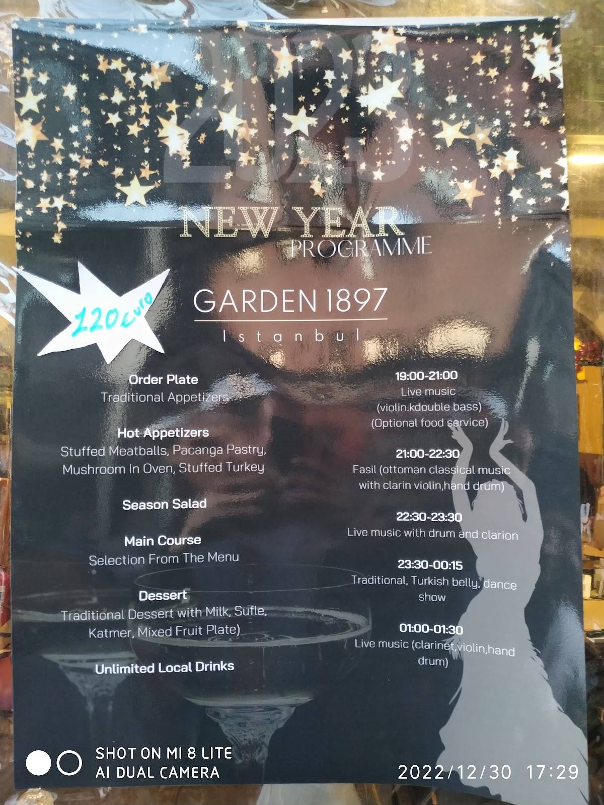 Menu at Garden 1897 Restaurant, Istanbul