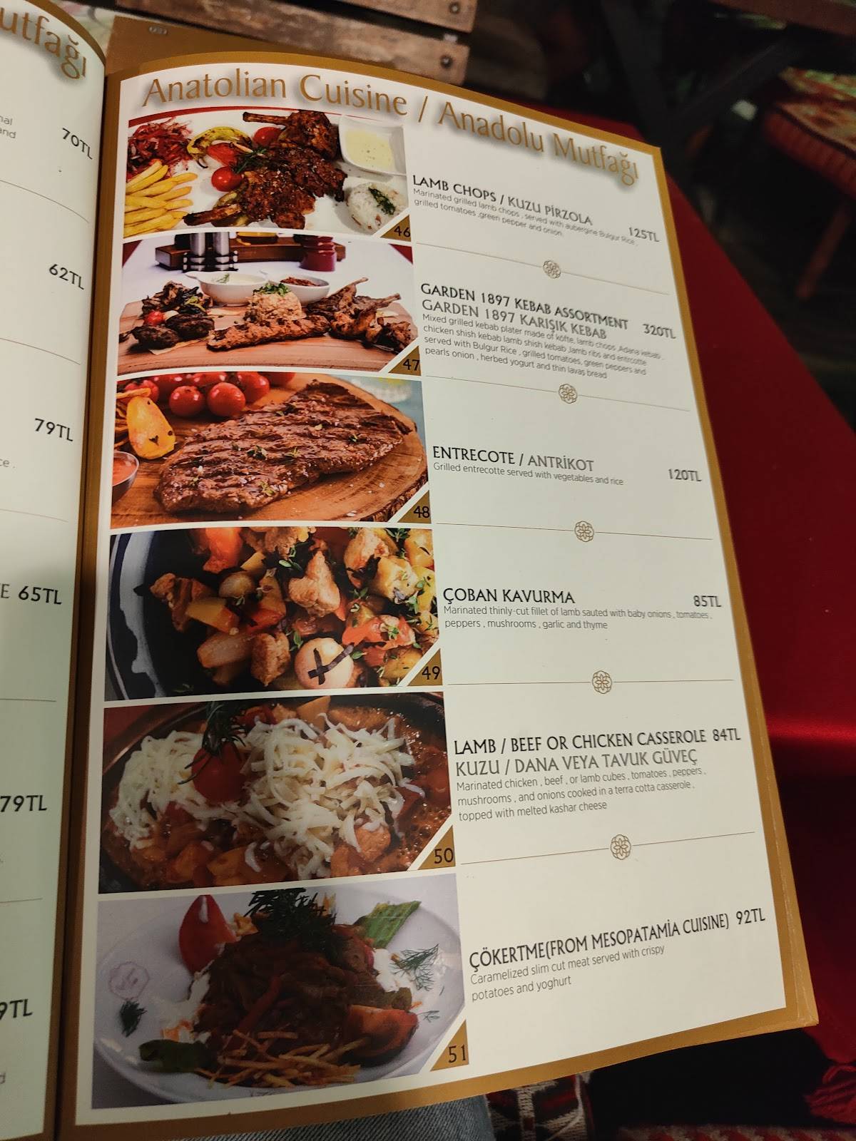 Menu at Garden 1897 Restaurant, Istanbul