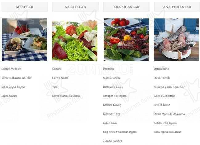 Menu at Garo's Restaurant, Göltürkbükü, 83. Sk. no : 9