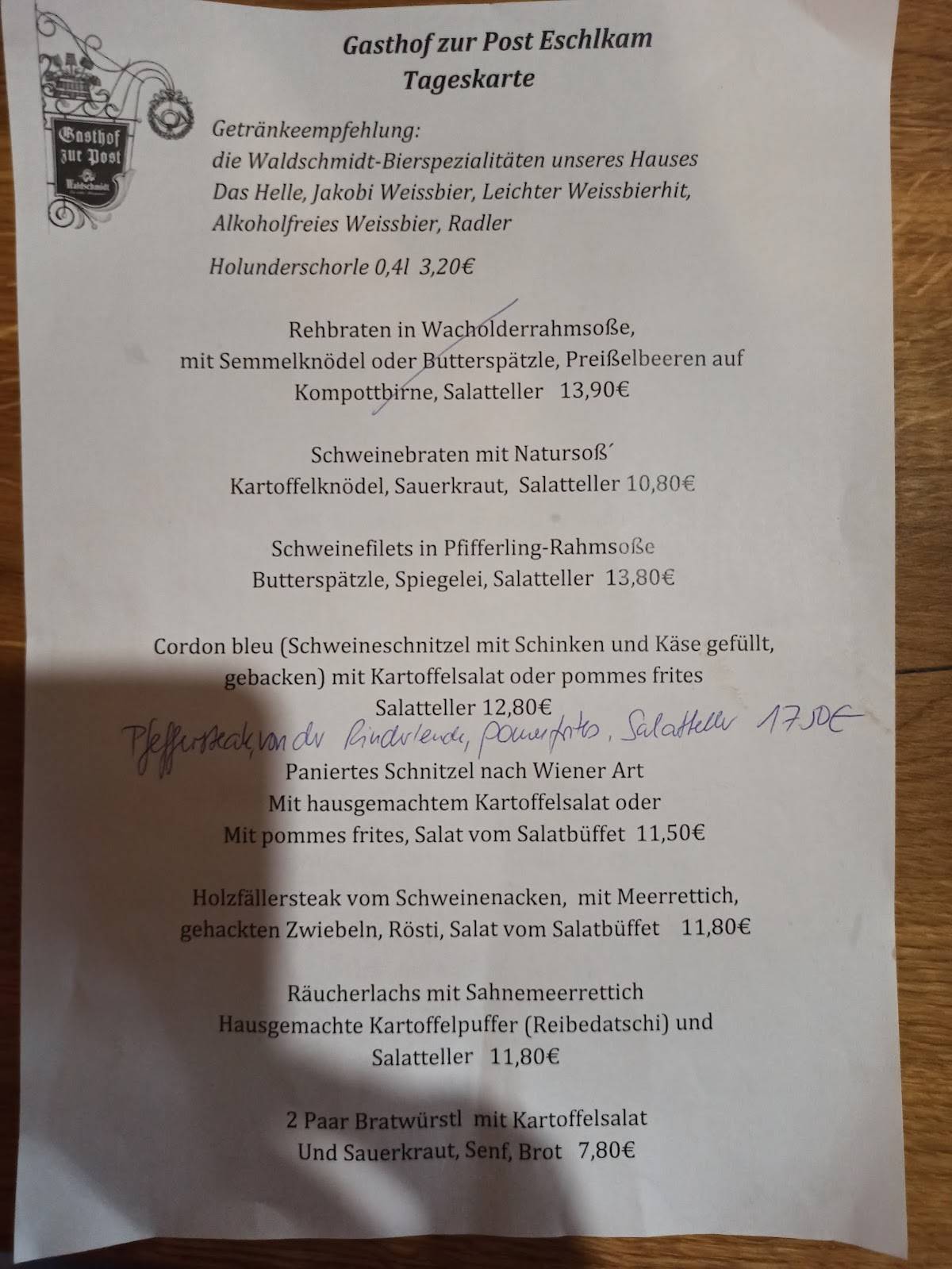 Speisekarte von Gasthof zur Post Eschlkam restaurant, Eschlkam