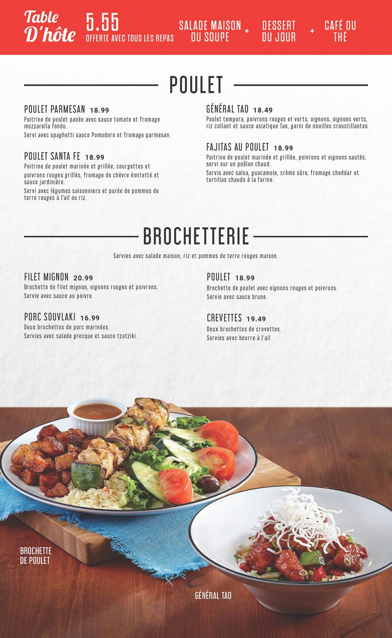 Menu at Nickels restaurant, Gatineau