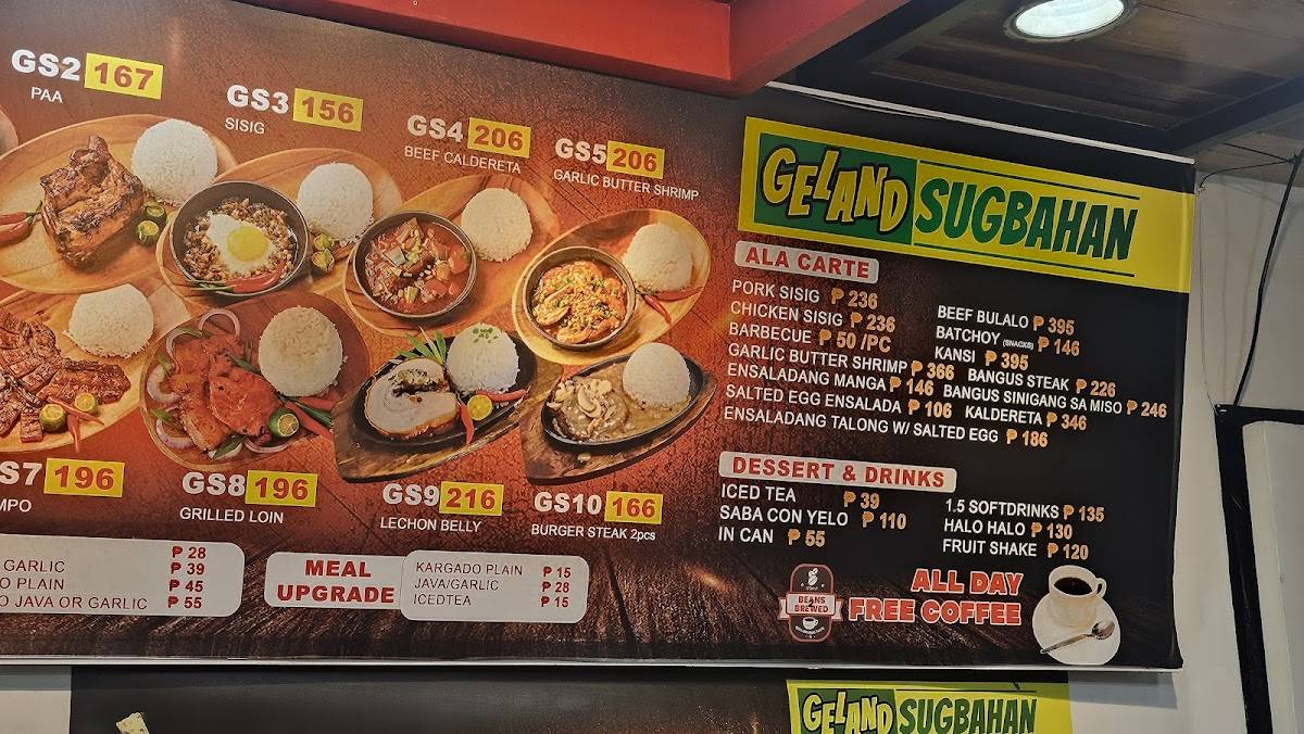 Menu at Geland Sugbahan restaurant, Pasig